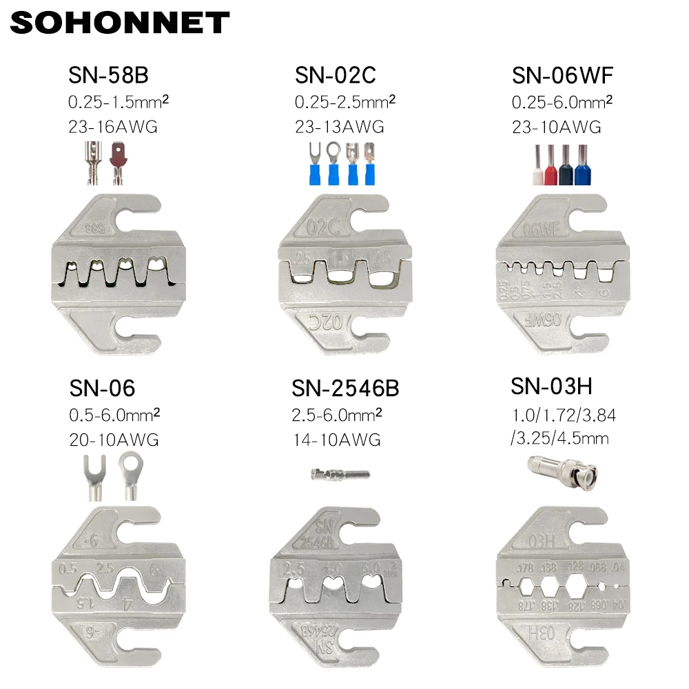 Crimping pliers SN Series jaws SN-58B / 06WF / 02C / 2546B / 03H / -6 / (Jaw Width 4mm/Pliers 190mm)