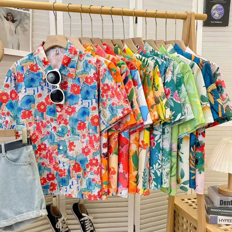 Camisa retrô estilo hong kong com estampa floral pequena e solta design ...