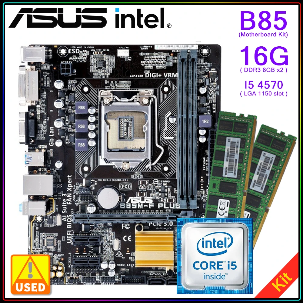 ASUS Motherboard Kit B85M F PLUS + I5 4570 + DDR3 8GB *2 CPU With Memory Motherboard Kit LGA ...
