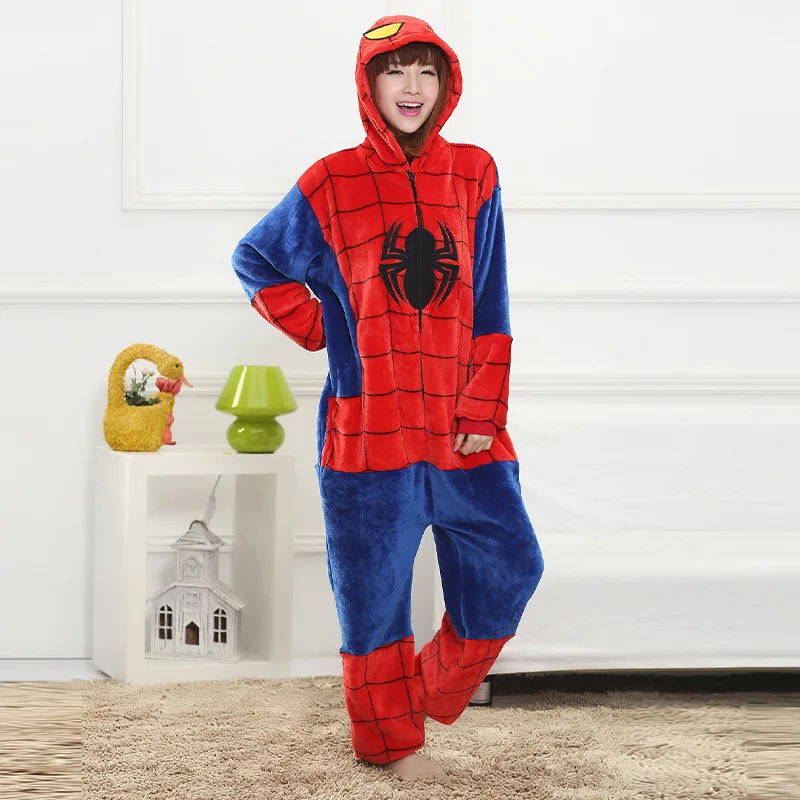 New Flannel Spiderman Pajamas Adult Spider Man Costume Clothes One ...