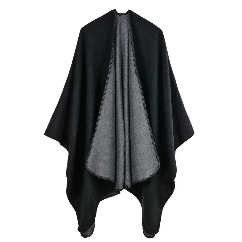 Solid-Color-Imitation-Cashmere-Large-Split-Cape-Warm-Monochrome-Shawl ...