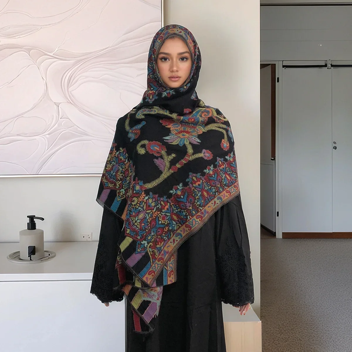 Women Cotton Shawl and Wraps Jacquard Cashew Floral Scarf Plus Size ...