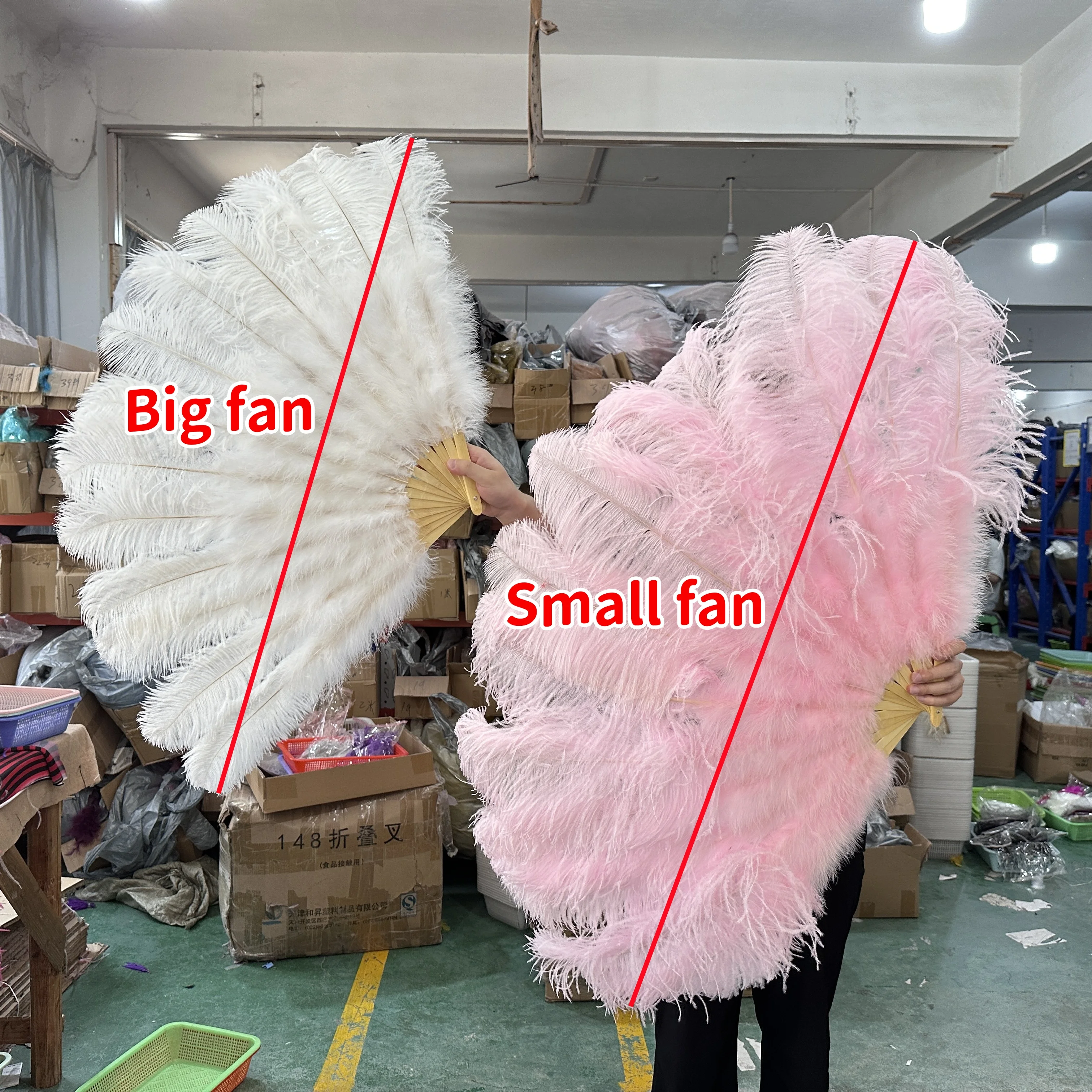 1-2PCS-13Bone-Foldable-Ostrich-Feather-Fan-Light-Pink-Handheld-Fluffy ...