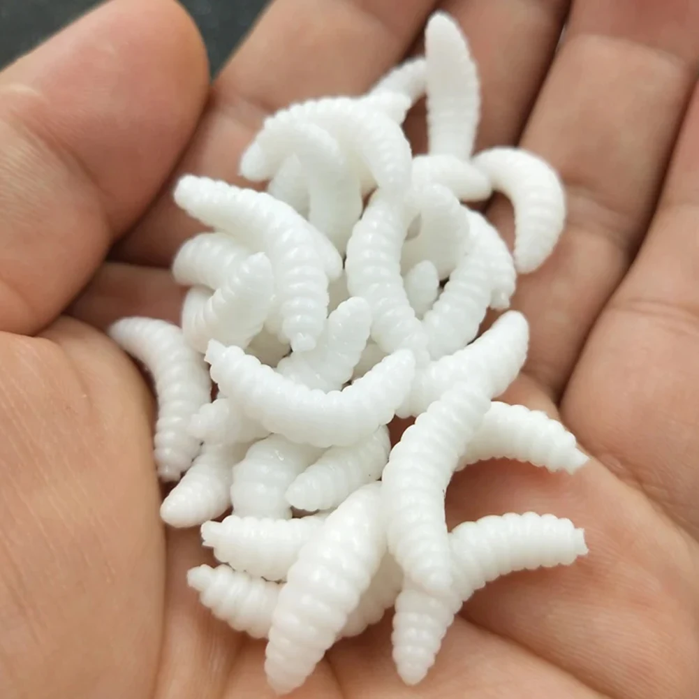 50Pcs 20mm Maggot Grub Soft Fishing Lure Smell Worms Fishing Lures ...