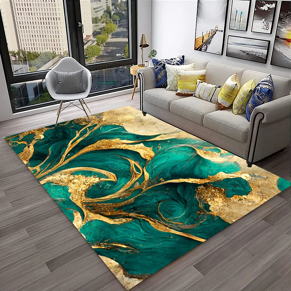 Luxurious-Black-Green-Gold-Colour-Marble-3D-Carpet-Rug-for-Home-Living ...