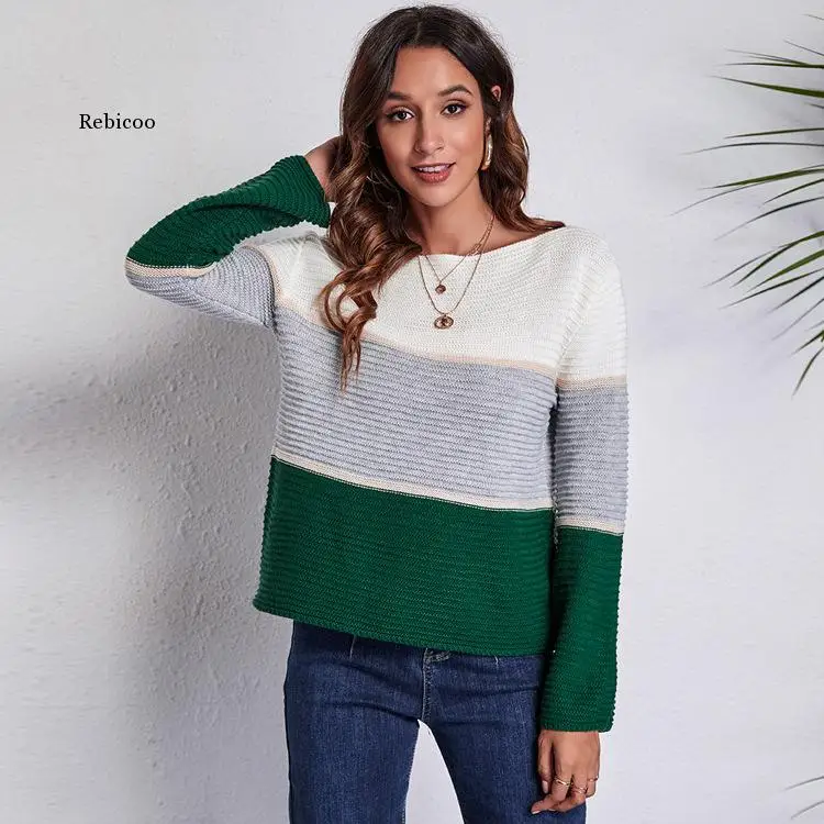 New Fall Winter Coloured Block Jumper Fancy Knit Wide Multicoloured ...