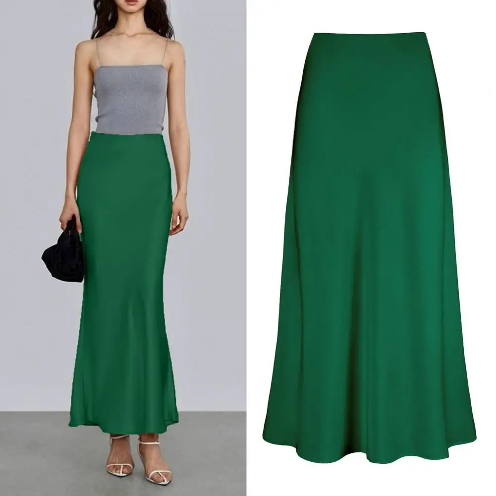 Spring-Summer-Maxi-Skirt-High-Waist-Women-Silky-Texture-Long-Skirt ...