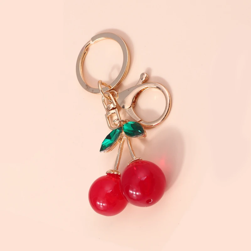 New Crystal Cherry Keychain Creative Fruit Key Chain Cute Girl Key Ring ...