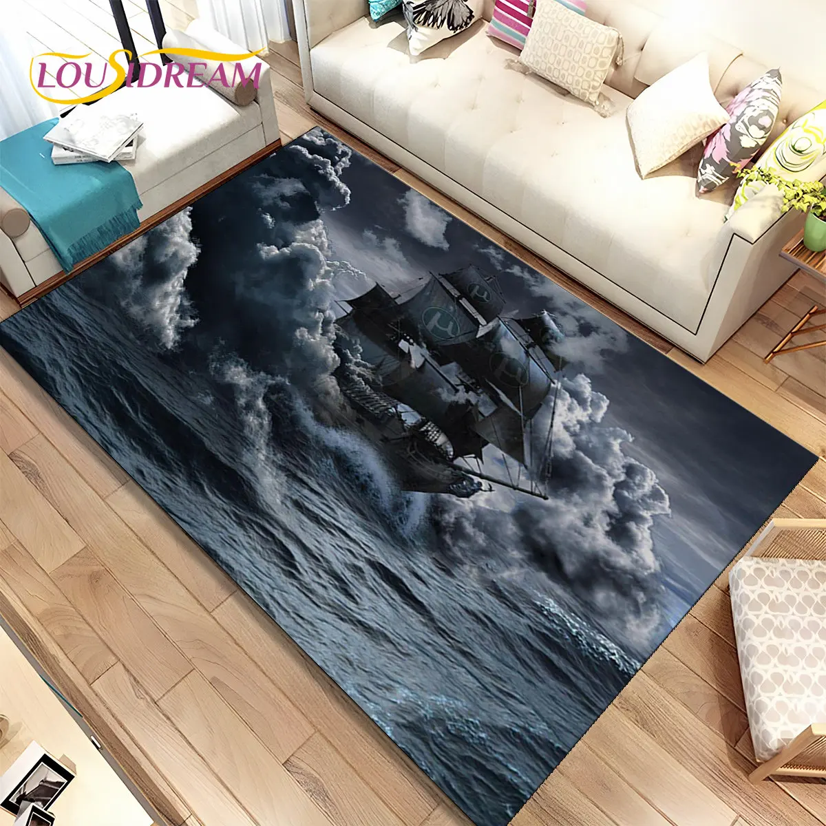 A Pirate Boat,Barque,Boat Ship Area Rug,Carpet Rug for Home Living Room ...