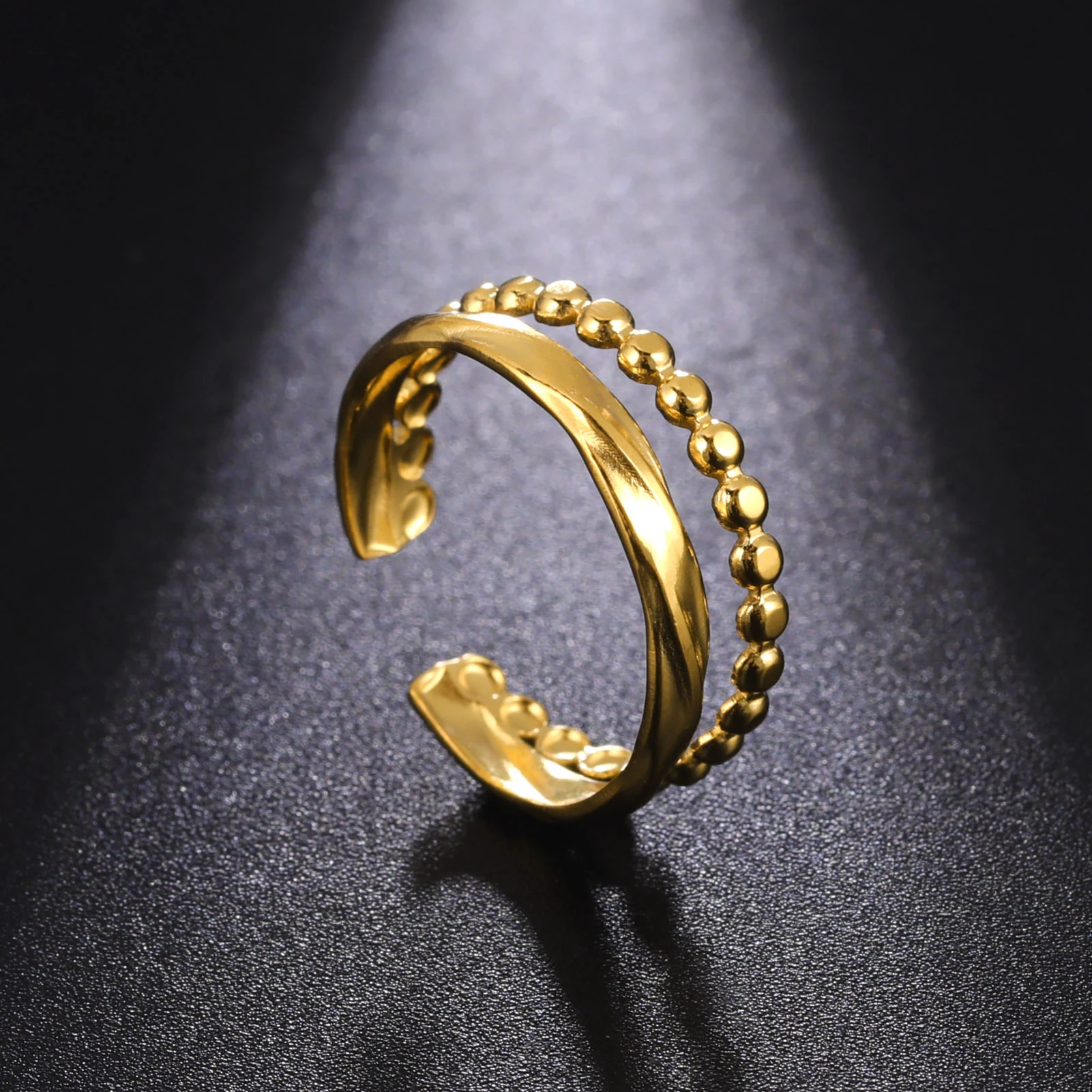 Amaxer-Twisted-Bead-Chain-Rings-Stainless-Steel-Trendy-Open-Finger-Ring ...