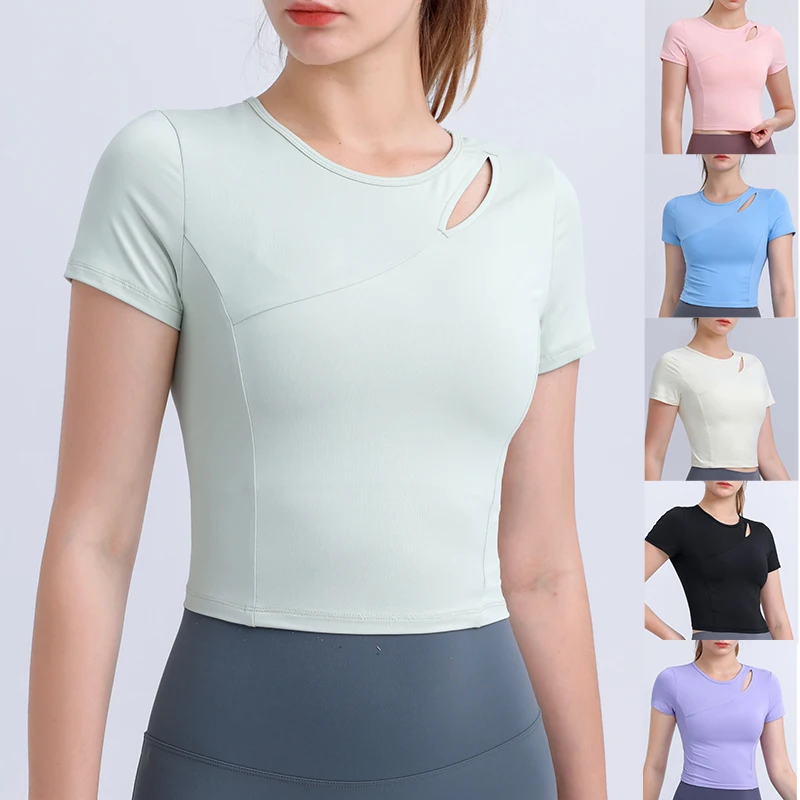 Women-s-Gym-Clothes-Short-Sleeve-Crop-Top-Sports-Fitness-Yoga-Shirts ...