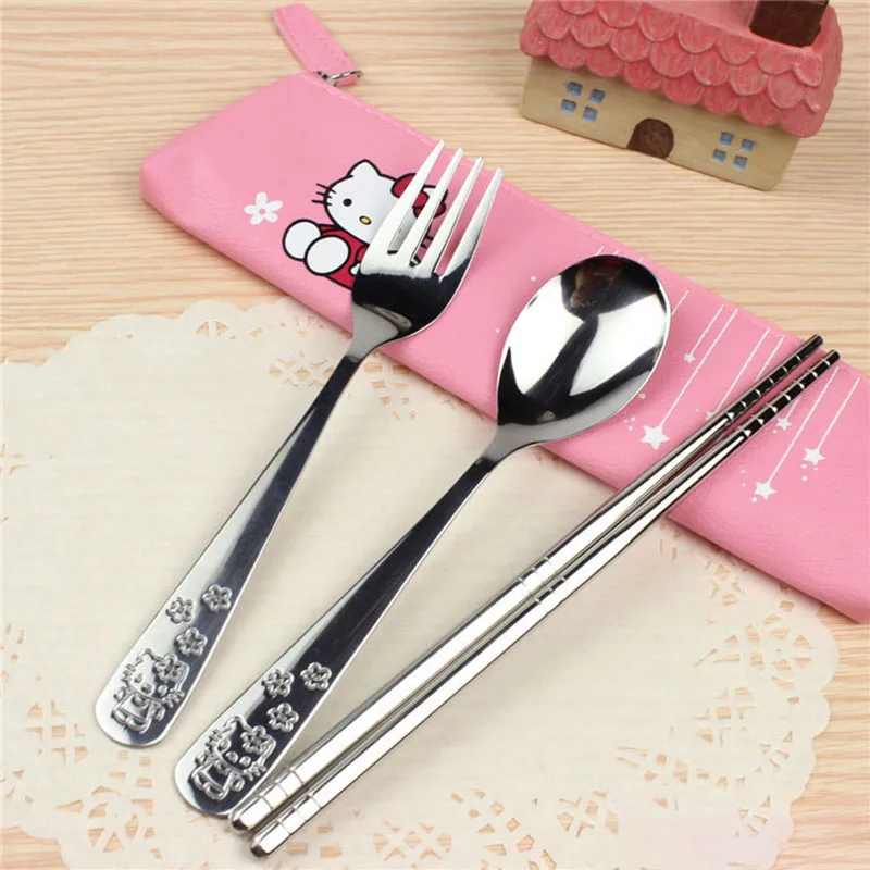 Kawaii-Sanrio-Anime-Chopsticks-Forks-Spoons-Three-Piece-Set-Cute-Hello ...