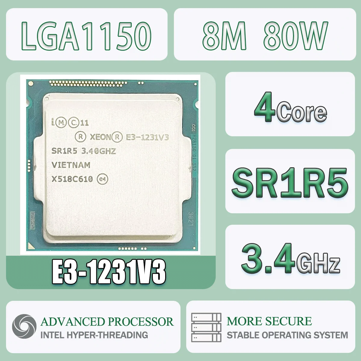 인텔 제온 E3-1231V3 3.4GHz 쿼드 코어 8M 80W E3 1231 V3 컴퓨터 CPU 프로세서 서버 E3 ...