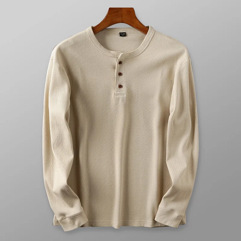 Half Button Top Long Sleeve Shirt Men | Mens Waffle Knit Thermal ...