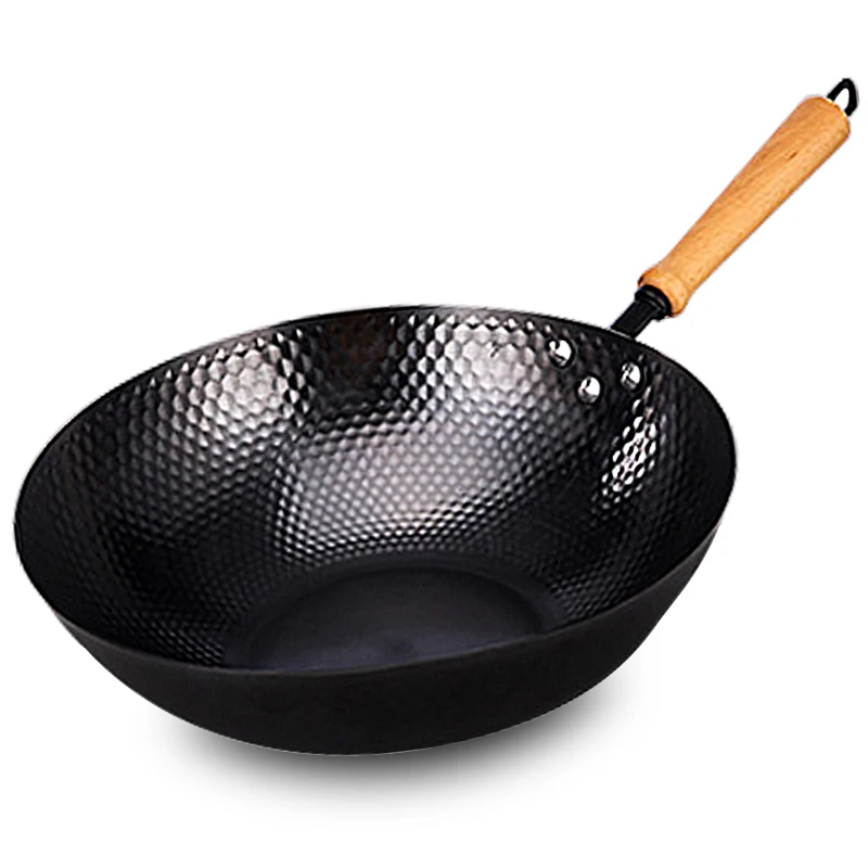 Wok Pan 32cm, Fry Pan with Detachable Wooden Handle, High Carbon Steel ...