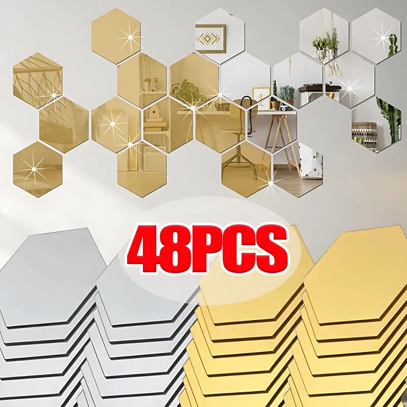 Miroir-hexagonal-en-acrylique-pour-la-d-coration-int-rieure-autocollant ...