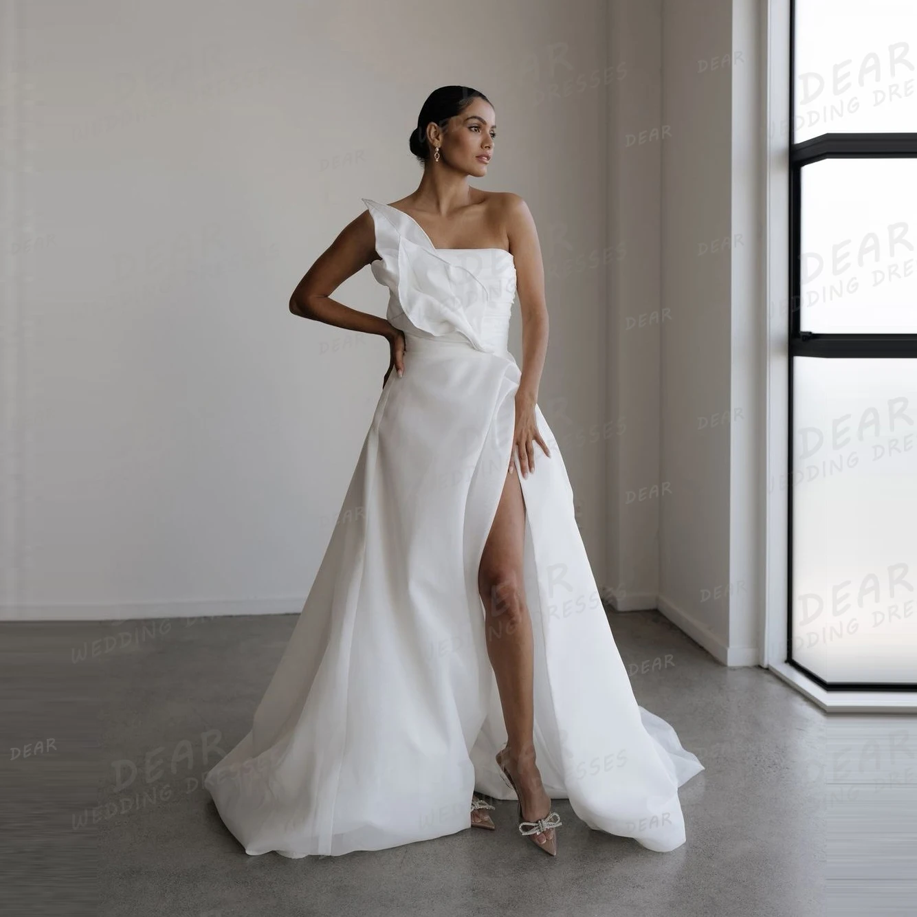 Elegant-Strapless-Wedding-Dresses-Women-s-A-Line-Sexy-Pleat-Satin ...