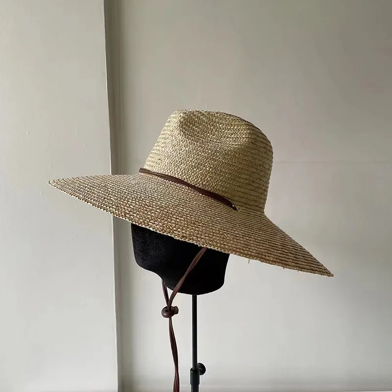 Natural-Handmade-Wheat-Straw-Women-Panama-Hat-Tie-Wind-Rope-Wide-Brim ...
