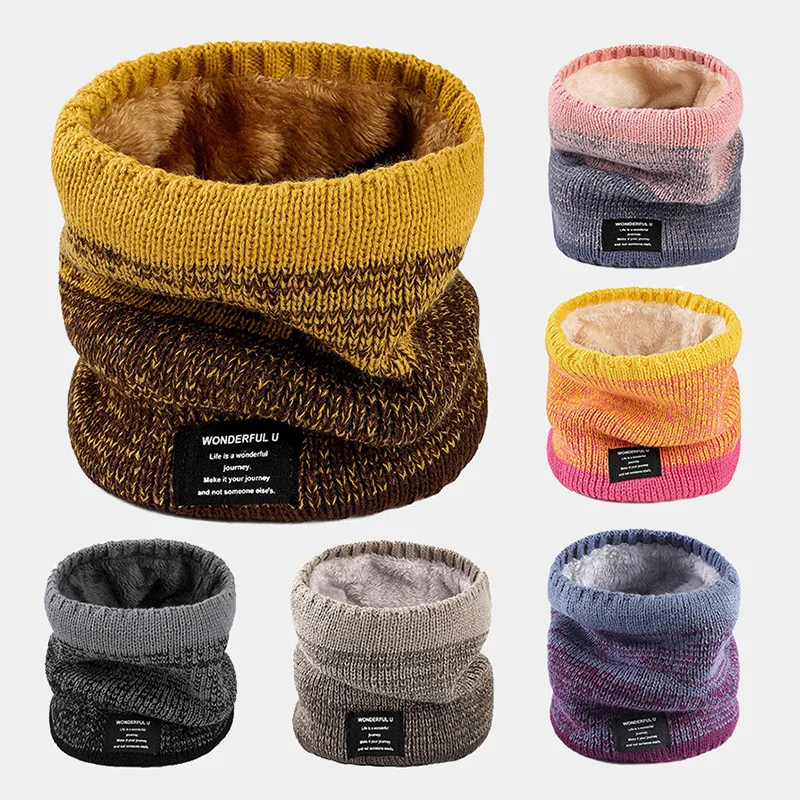 Winter-Gradient-Neck-Warmer-Women-Ski-Double-Layer-Knit-Neck-Gaiter ...