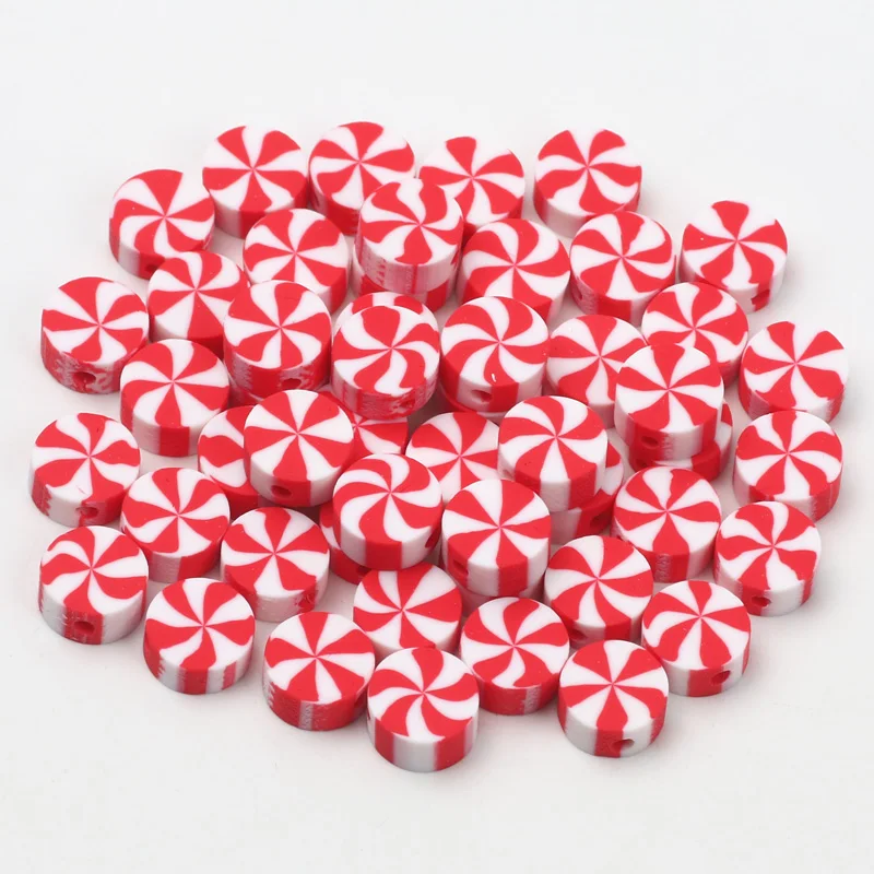 Wholesale-9mm-20-50-100pcs-Red-White-Clay-Beads-Flat-Round-Candy ...