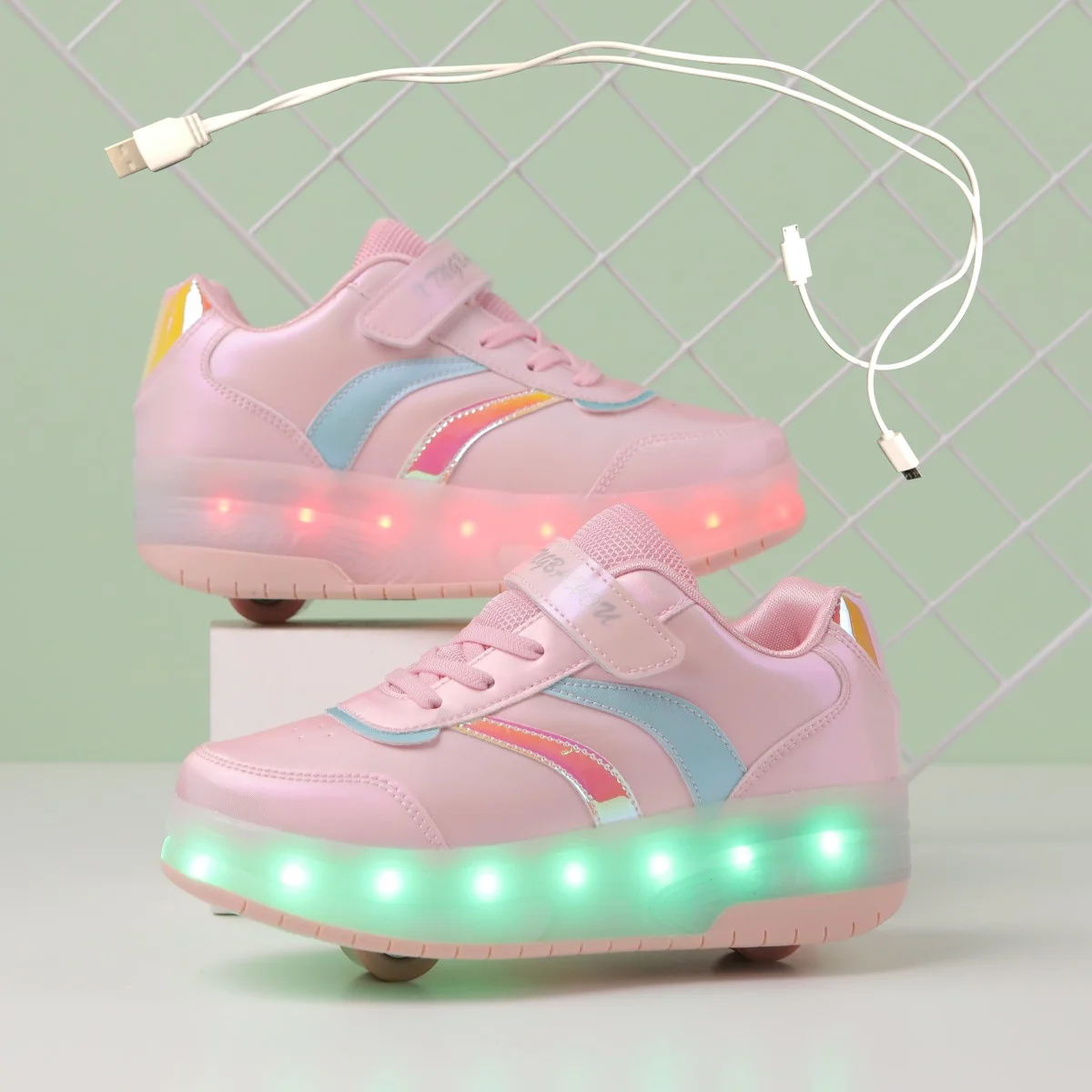 2023-LED-Light-Sneakers-with-Double-TWO-Wheel-Boy-Girl-Roller-Skate ...