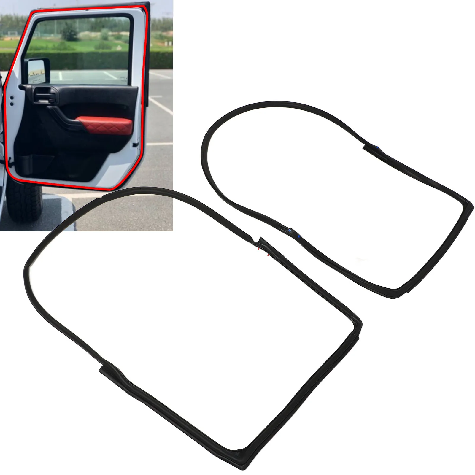 2Pcs 전면 도어 Weatherstrip 씰 방수 방풍 고무 55395274AW for Wrangler JK 2007 to ...