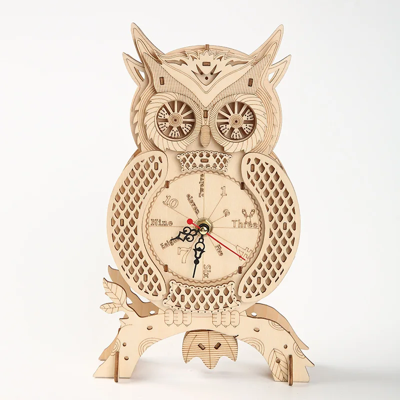 Wooden-Owl-Desk-Standing-Pendulum-Clock-Mechanical-Model-DIY-Assembly ...