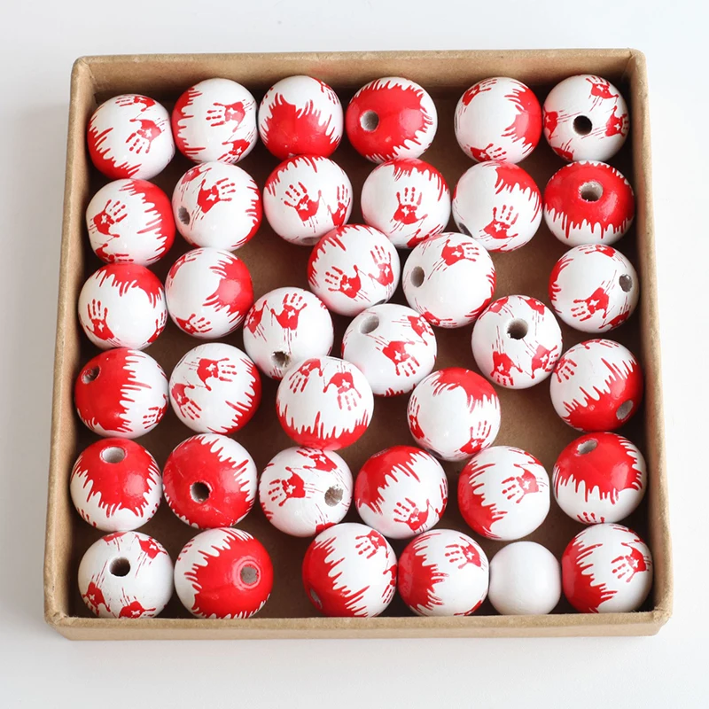 20pcs Wooden Halloween Beads Horror Eyes Ball Bead Wood Bloody Eye ...