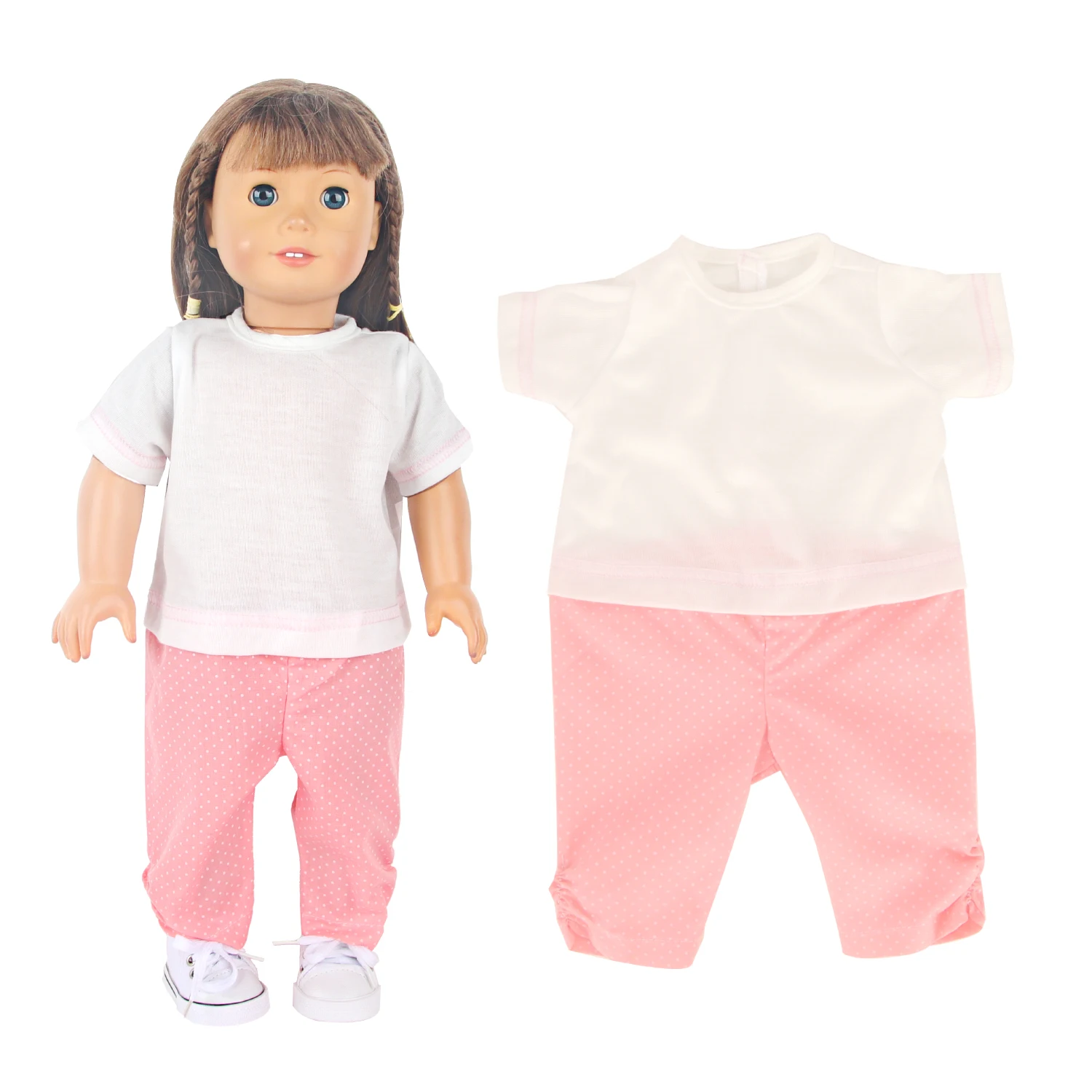Pink-Dots-Pants-White-T-shirt-Set-For-18-Inches-American-Doll-MIni-Doll ...