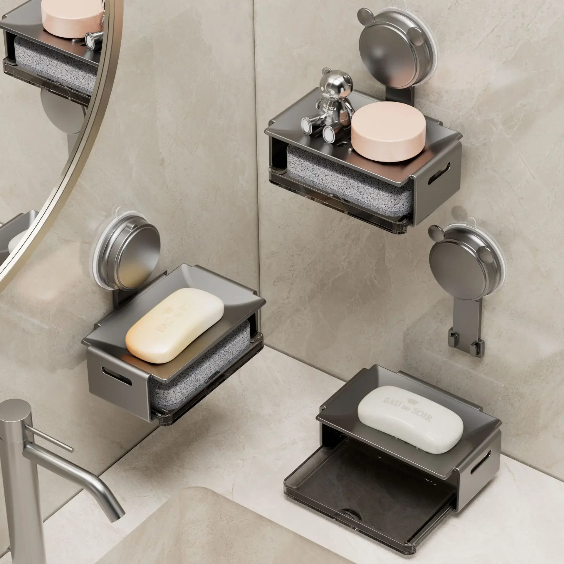 No-drilling-Double-layer-Soap-Dish-Metal-Soap-Holder-with-Drainage-for ...