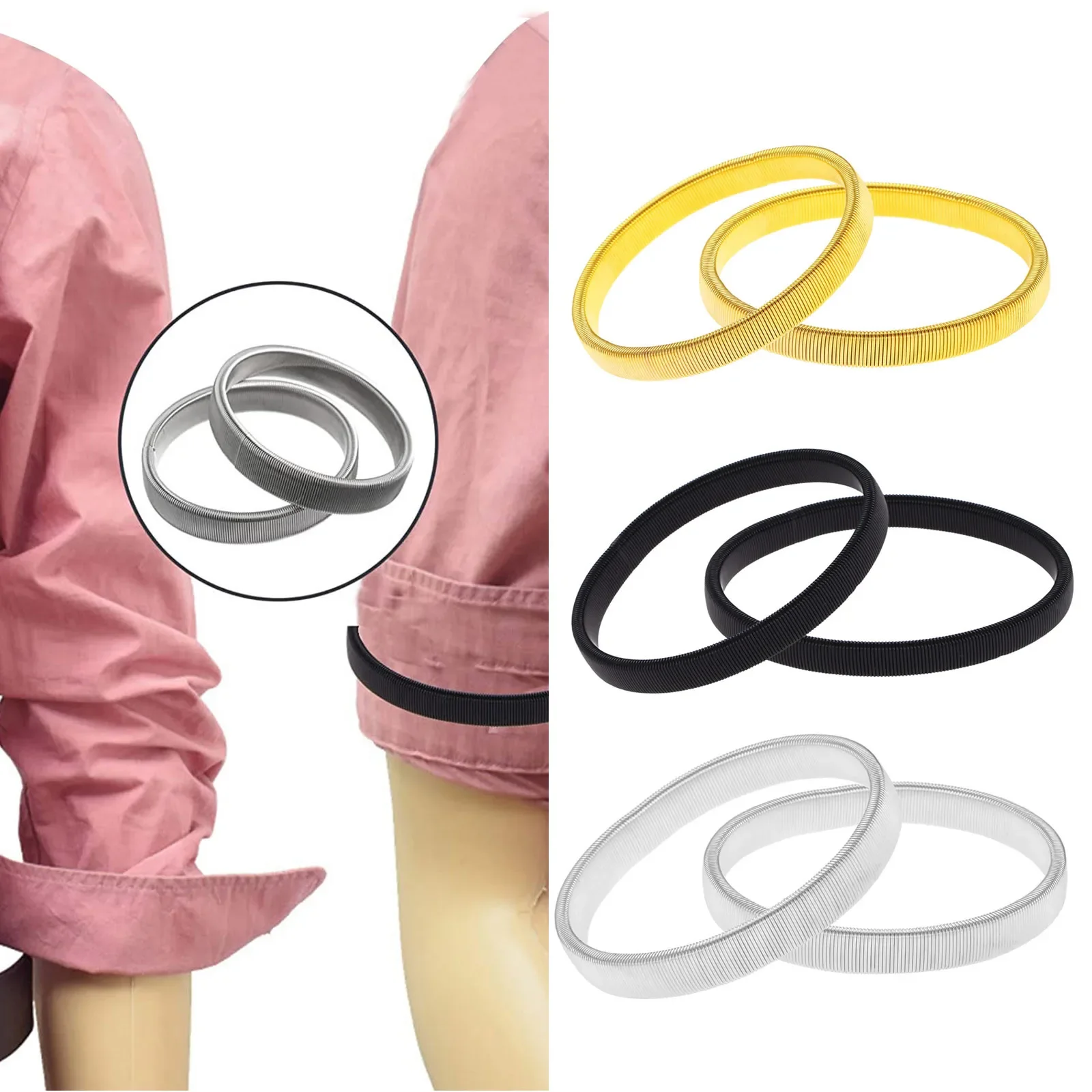 2PCS Fashion Wristband Shirt Sleeve Holder Metal Arm Bands Hold Ups ...
