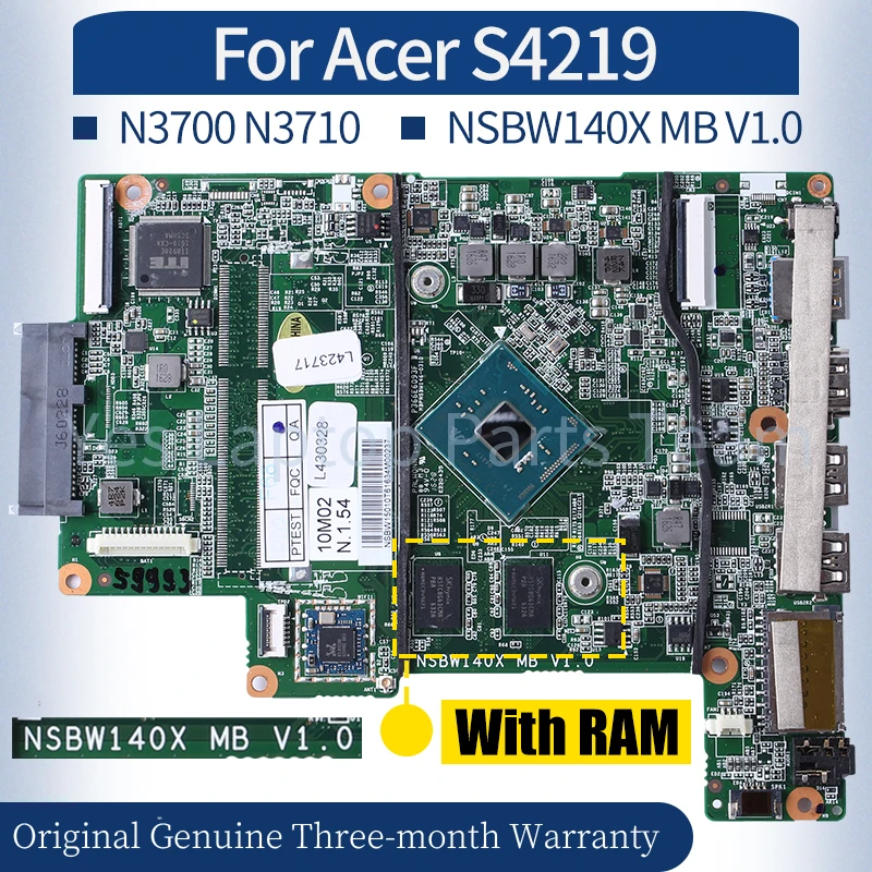 NSBW140X MB For ACER S4219 Laptop Mainboard SR29E N3700 SR2KL N3710 ...