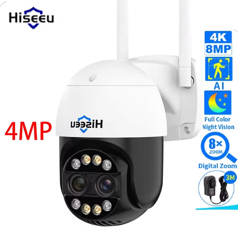 Hiseeu 4MP Dual Lens Wifi Camera Smart Wireless HD PTZ IP 8X zoom Human ...