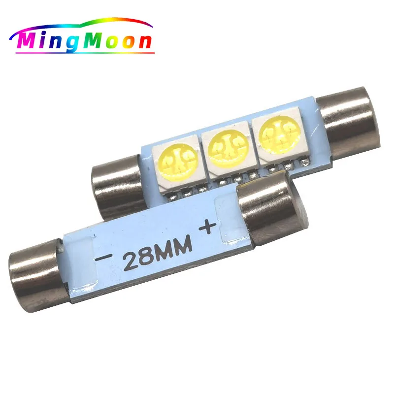 50 pces festoon dome t6.3 28mm 31mm 3 smd 5050 led 3smd lâmpada espelho ...