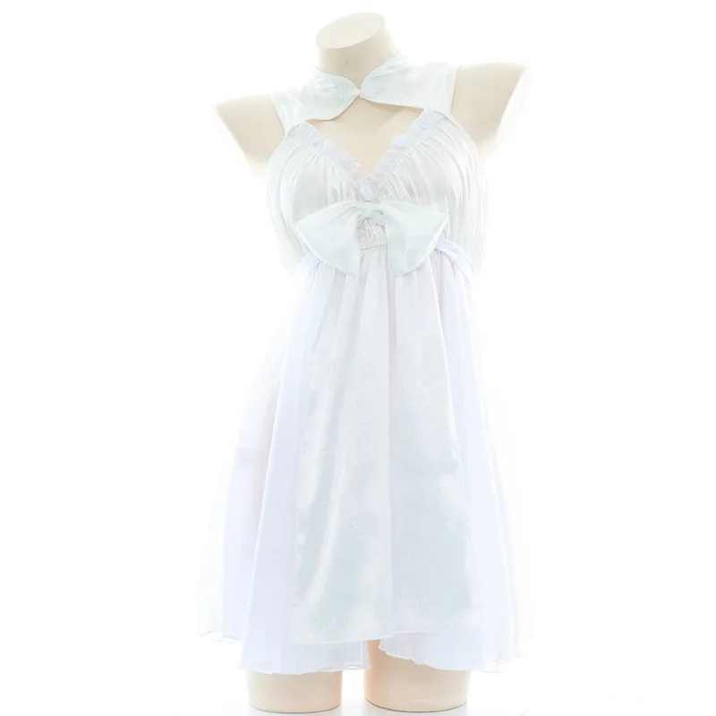 Chiffon Bow Cheongsam Dress Sexy Women's Open Chest Nightdress ...