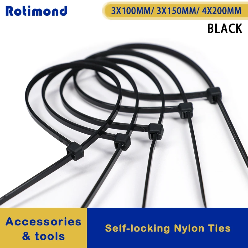 100-150-200mm-Black-Nylon-Cable-Ties-Self-Locking-Plastic-Zip-Wire ...