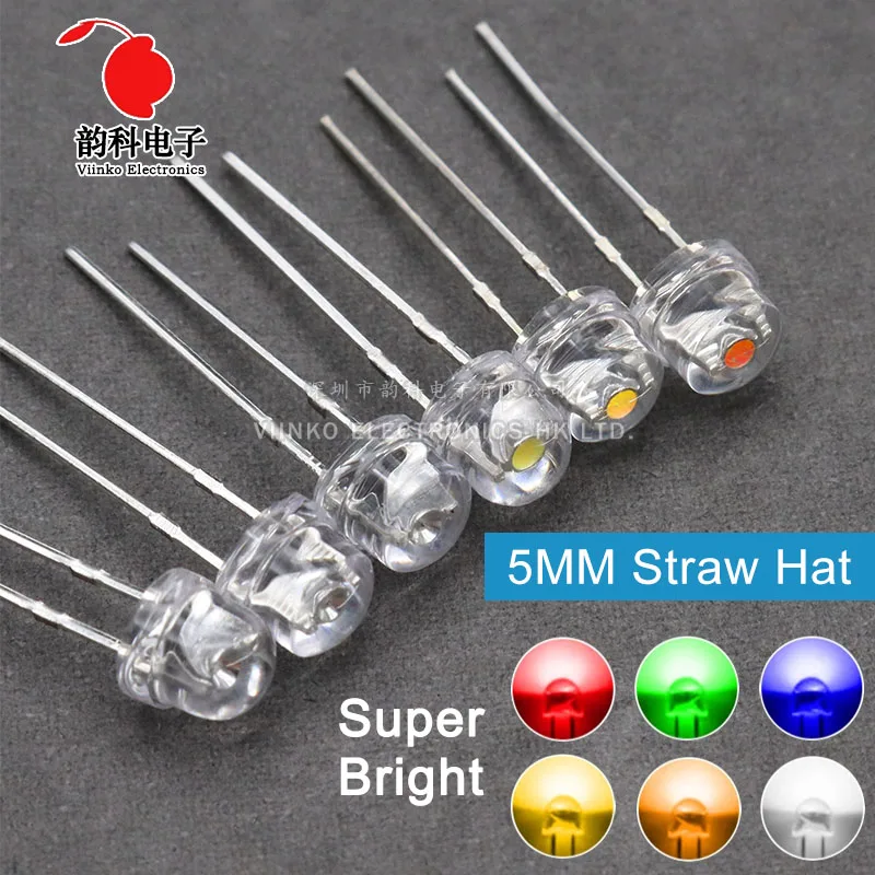 50pcs 5mm Straw Hat LED Super Bright White 0.3W 0.5W 0.75W Power Light ...