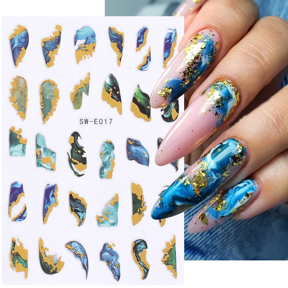 3D-Ink-Marble-Royal-Blue-Nail-Sticker-with-Gold-Flake-Smoky-Blooming ...
