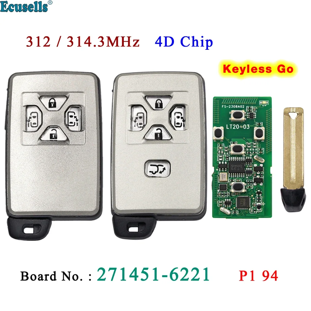 Ecusells-Smart-Keyless-Go-Remote-Key-Fob-FSK-312MHz-314-3MHz-4D-Chip ...
