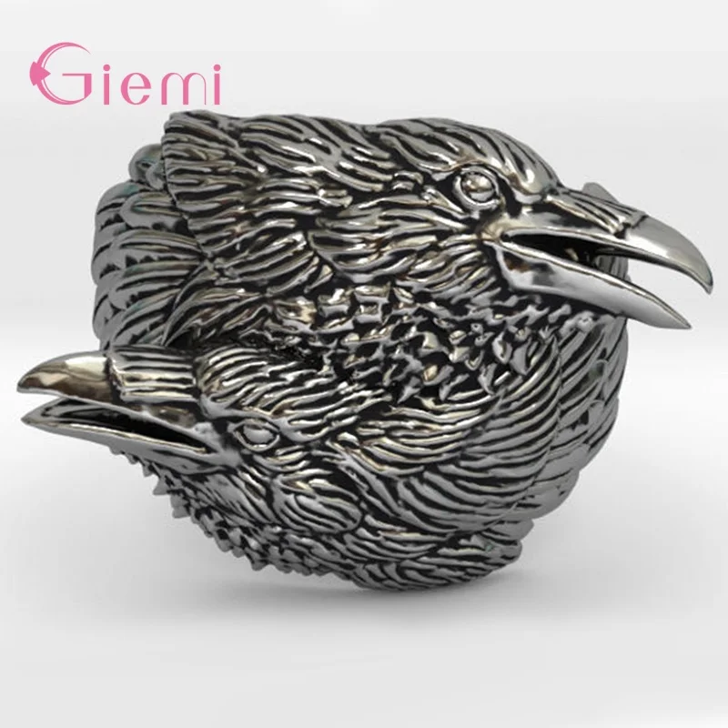 Retro Men Women Viking Jewelry Ravens Ring Norse Mythology Odin Crow ...