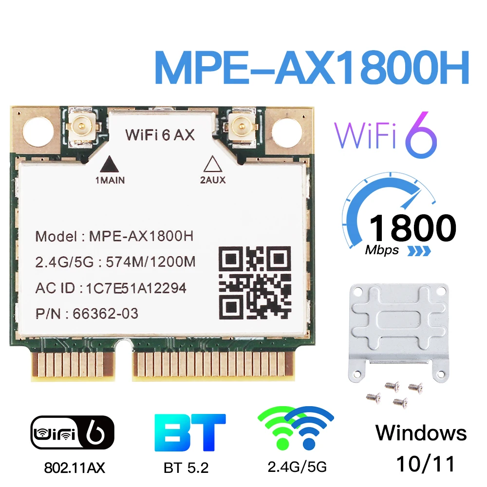 Tarjeta WiFi de doble banda, adaptador inalámbrico de 1800Mbps para Mini pcie, Bluetooth 5,2, 2 ...