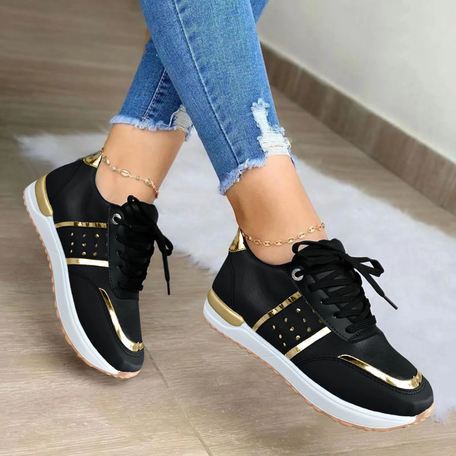 Ladies-Fashion-Vulcanize-Shoes-Mixed-Colors-Round-Toe-Lace-Up-Thick ...