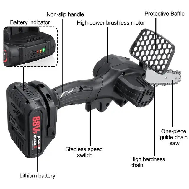 88 Vf 1500W Elektromos Lánc Fűrész 6 Hüvelykes Li-Ion Akkumulátorral ...