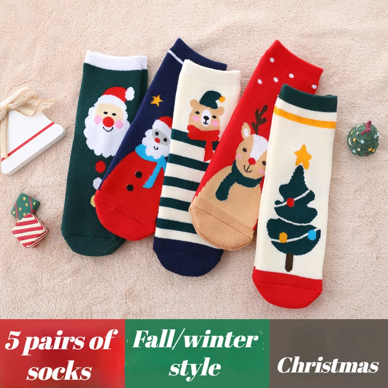 5-Pairs-Men-Women-Cotton-Cartoon-Christmas-Socks-Cute-Santa-Claus-Elk ...