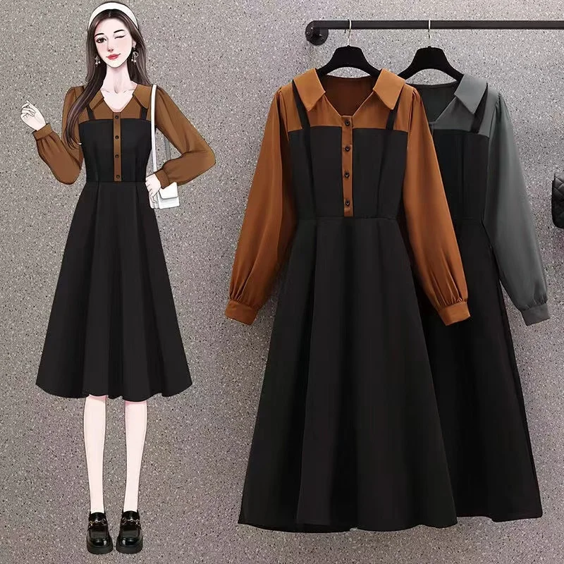 Fake-two-piece-dress-women-s-large-size-fall-and-winter-new-fashion ...