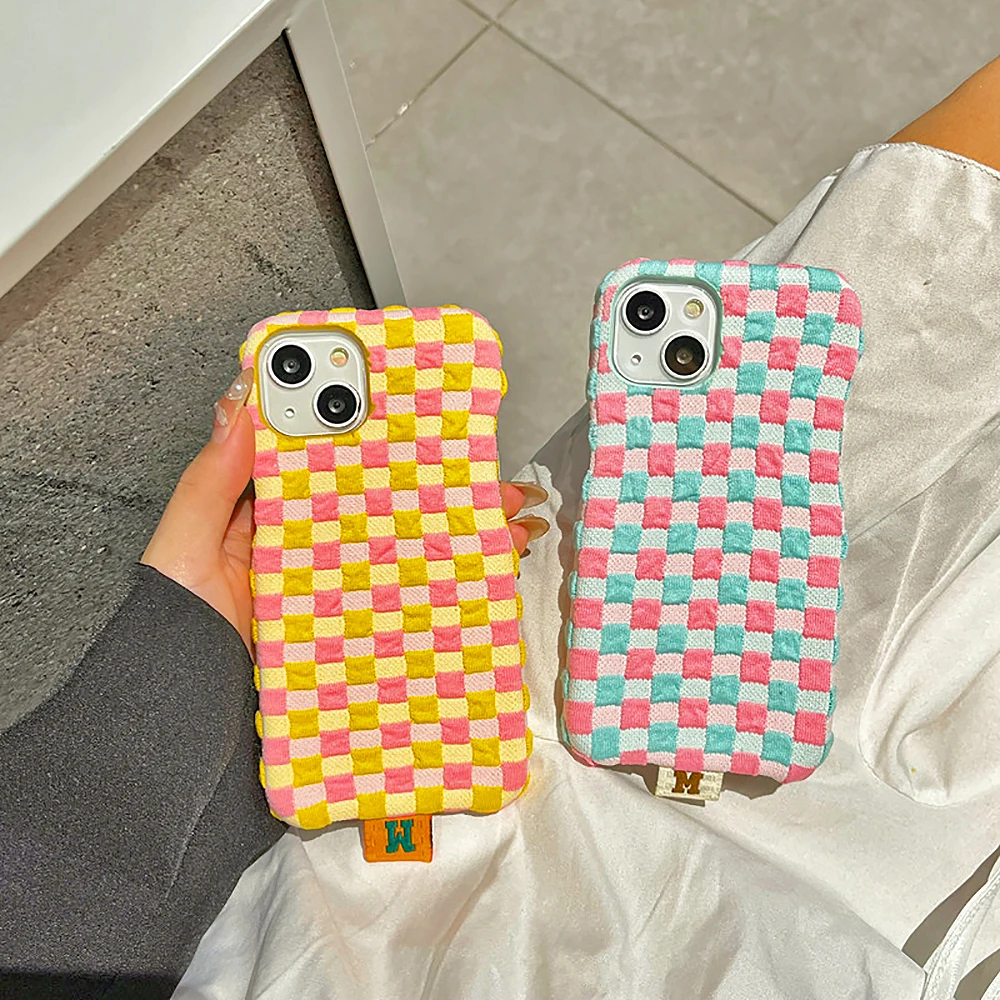 Simplicity-Autumn-Winter-Plush-Plaid-Mixed-Color-Weave-Phone-Case-For ...