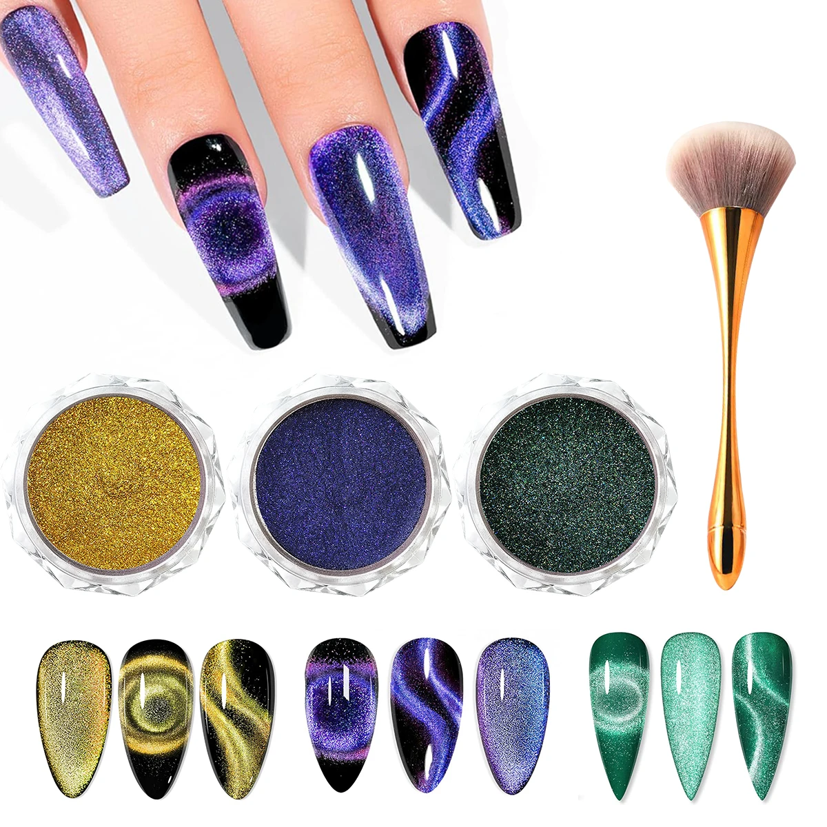 Cat Eye Chrome Nail Powder set Chameleon Magnetic Powder 9D Cat Eye ...