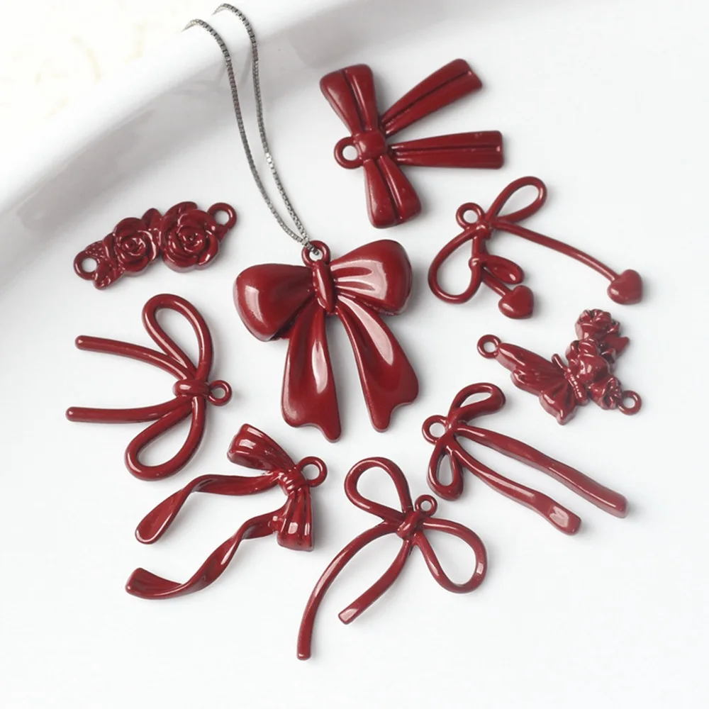 10Pcs Cute Red Bowknot Shape Pendant For Handmade DIY Bracelet ...