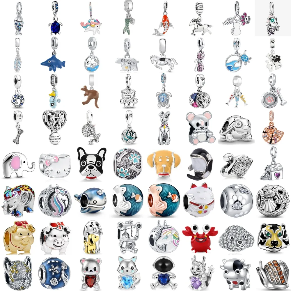 New-925-Silvering-Cute-Animal-Kangaroo-Cow-Dog-Pig-Whale-Cat-Snail-Sea ...