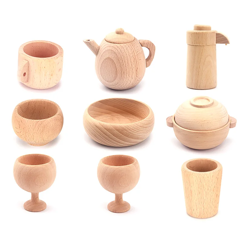 Tea-Cup-Tea-Set-Wooden-Tableware-Tools-Tea-Pot-Kids-Children-Kitchen ...